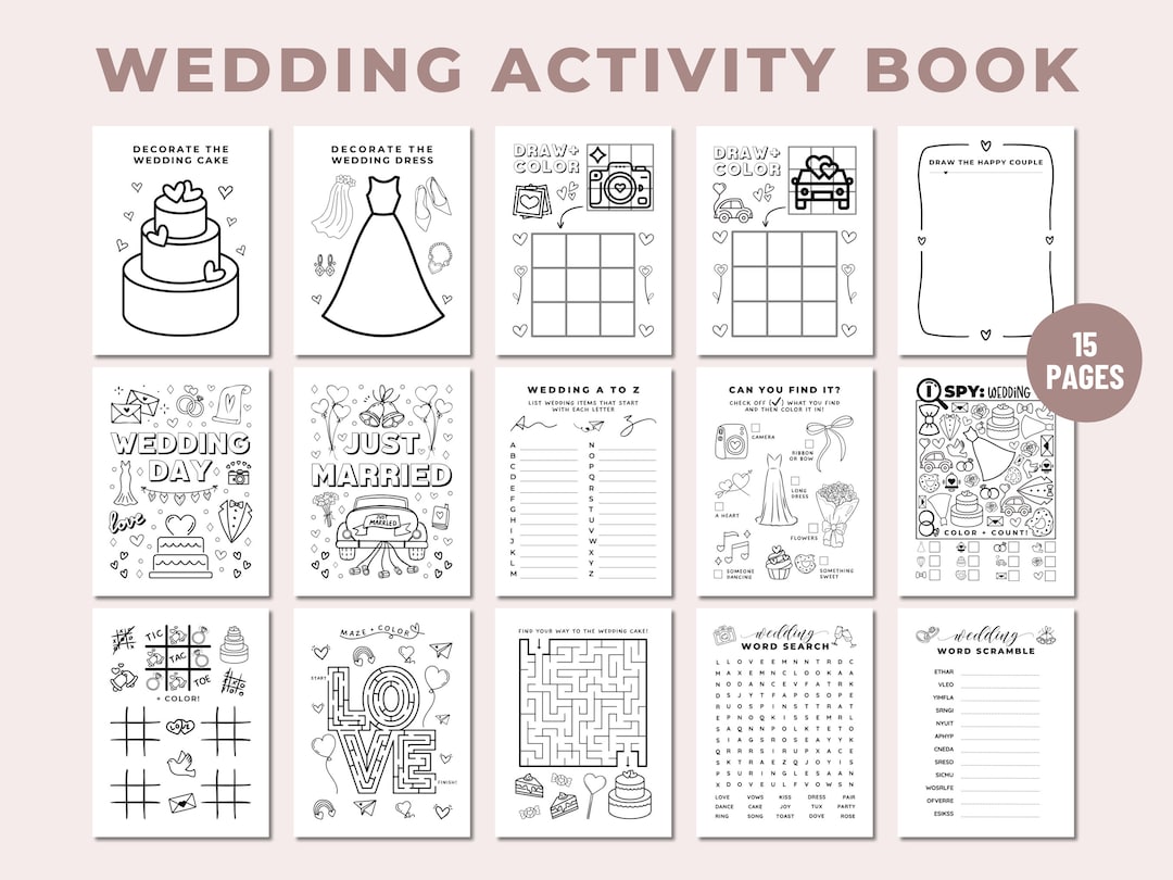 Wedding Kids Activity Book Wedding Coloring Book Printable Wedding ...