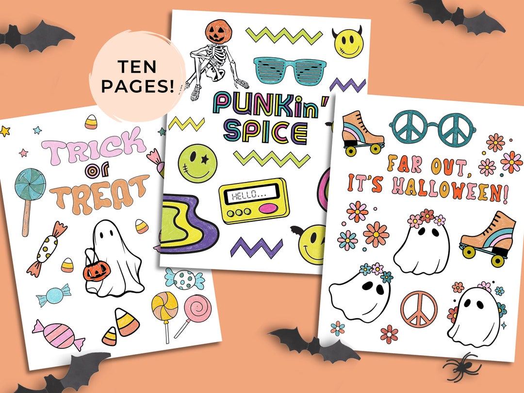 Retro Halloween Coloring Pages | Printable Halloween Coloring Book ...