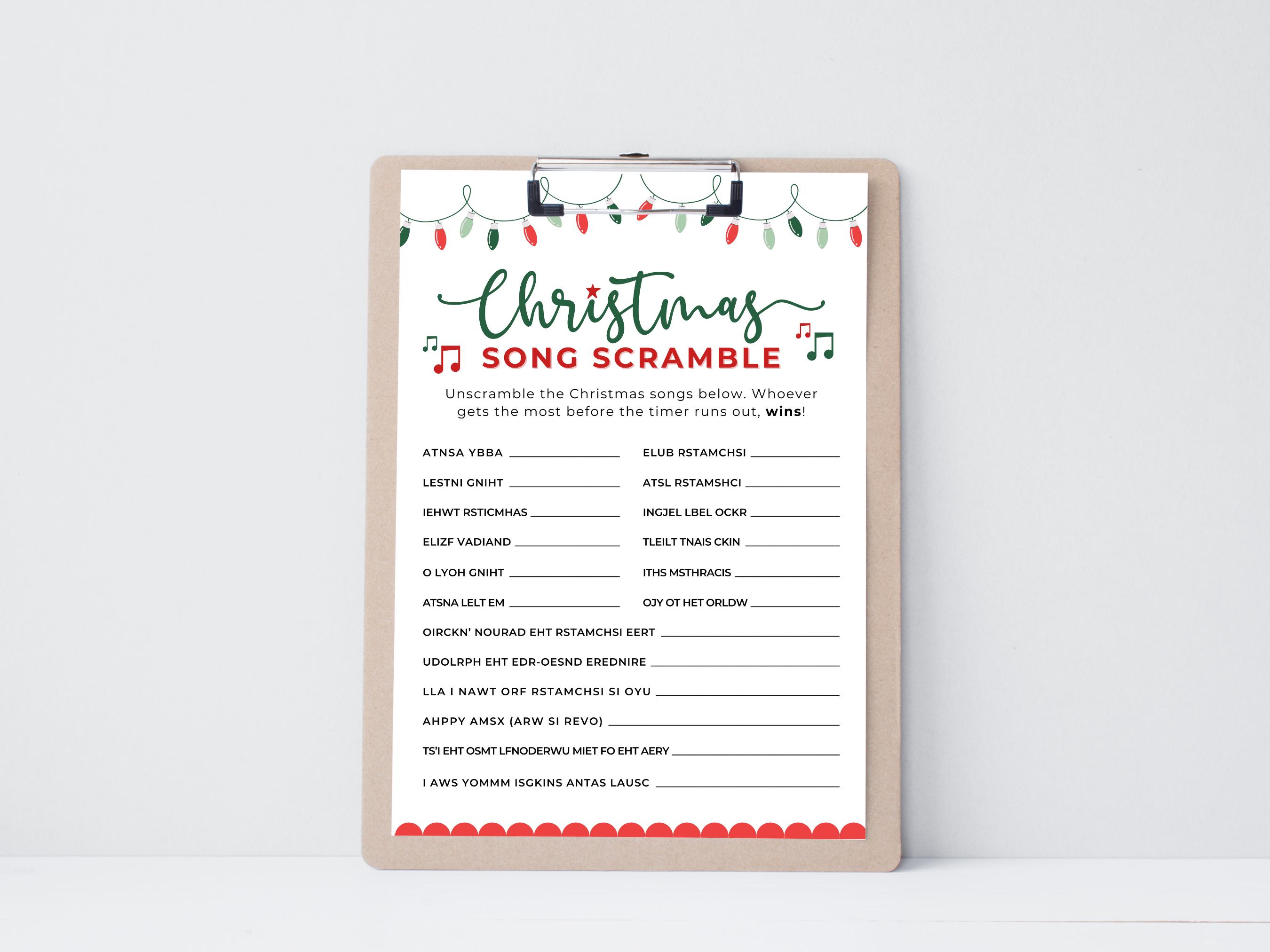 Printable Christmas Song Trivia Game: Holiday Party Word Scramble ...