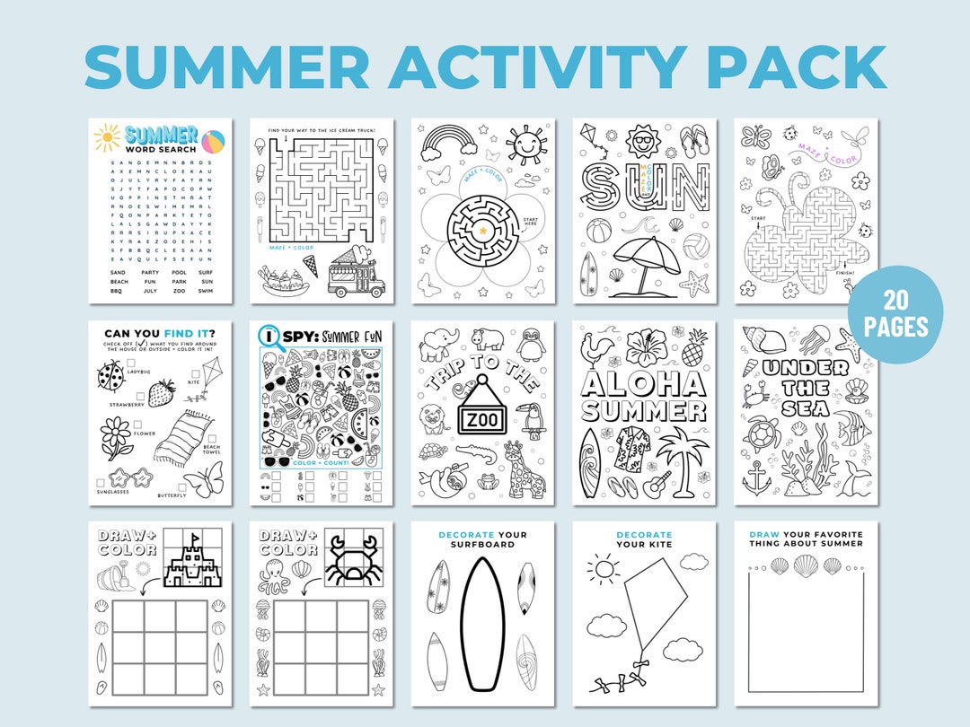 Kids Summer Activity Pack: Printable Coloring Pages & Games (digital ...