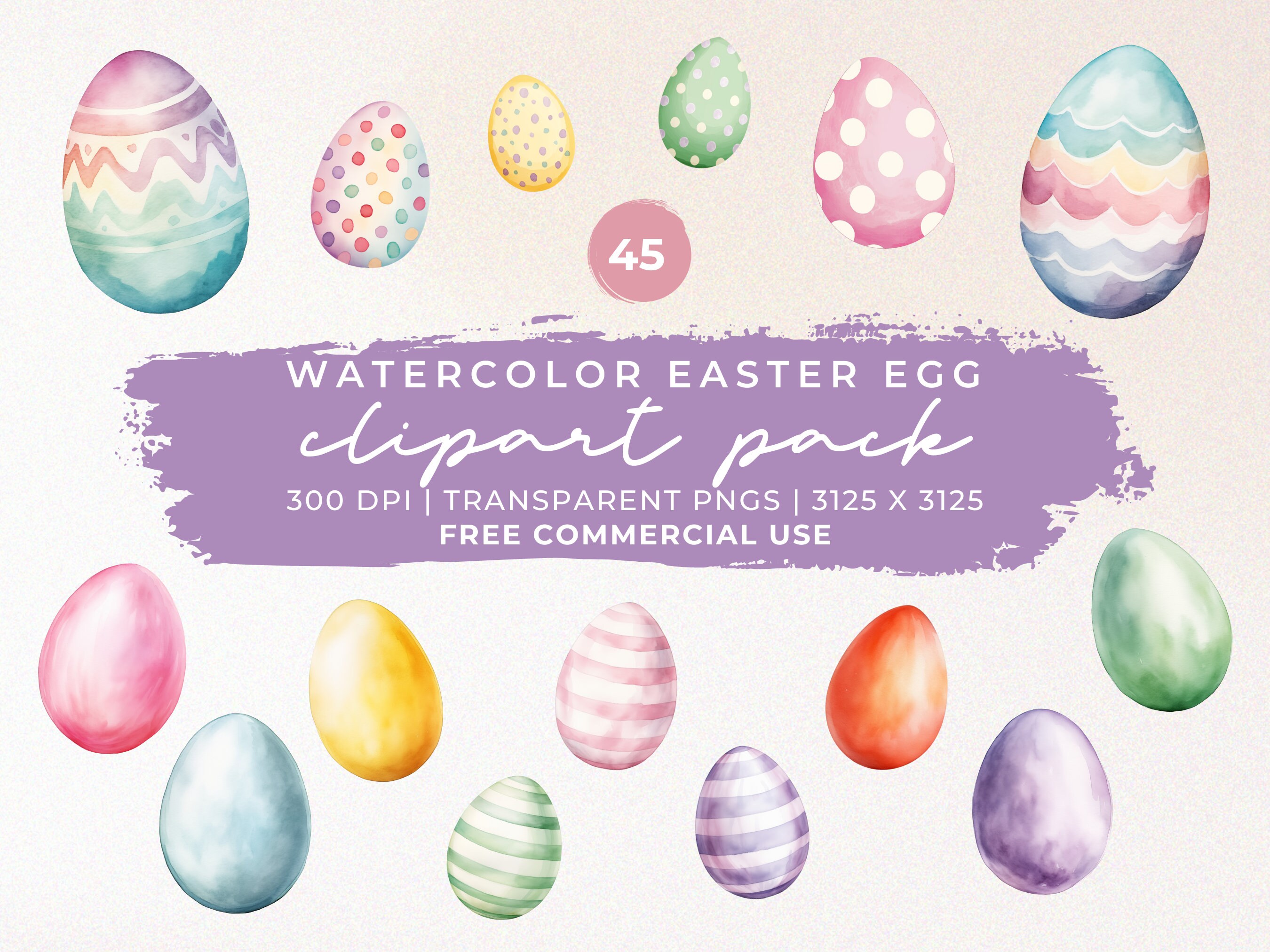 Watercolor Easter Egg Clipart Pack Commercial Use Easter Clipart Pastel ...