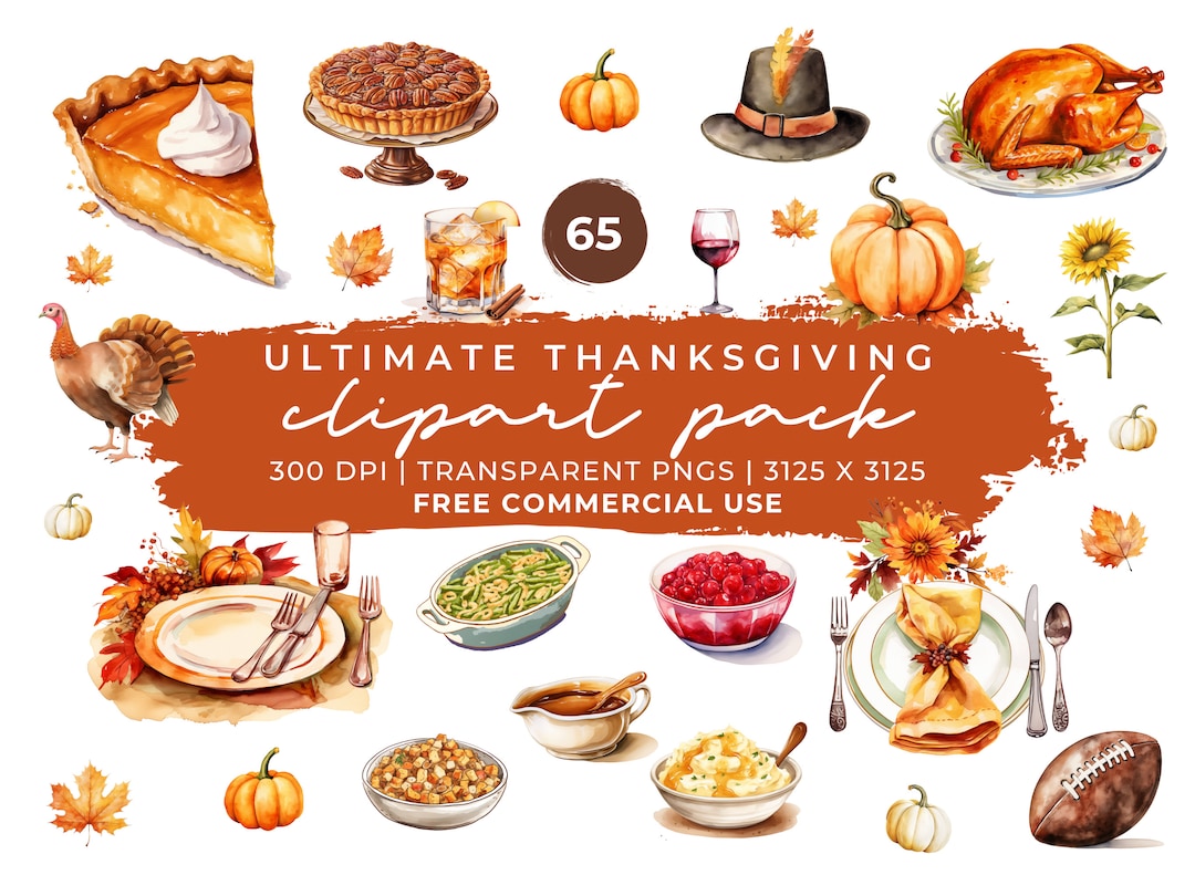 Watercolor Thanksgiving Clipart Bundle: Autumn PNG Pack (commercial Use ...