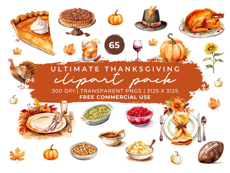 Watercolor Thanksgiving Clipart Bundle Watercolor Fall Clipart ...