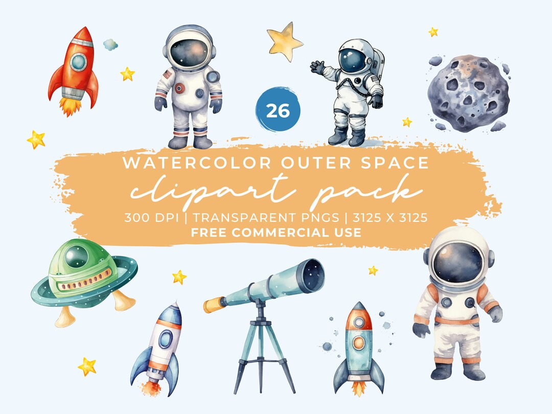 Watercolor Space Clipart Pack | Commercial Use Outer Space Clipart ...