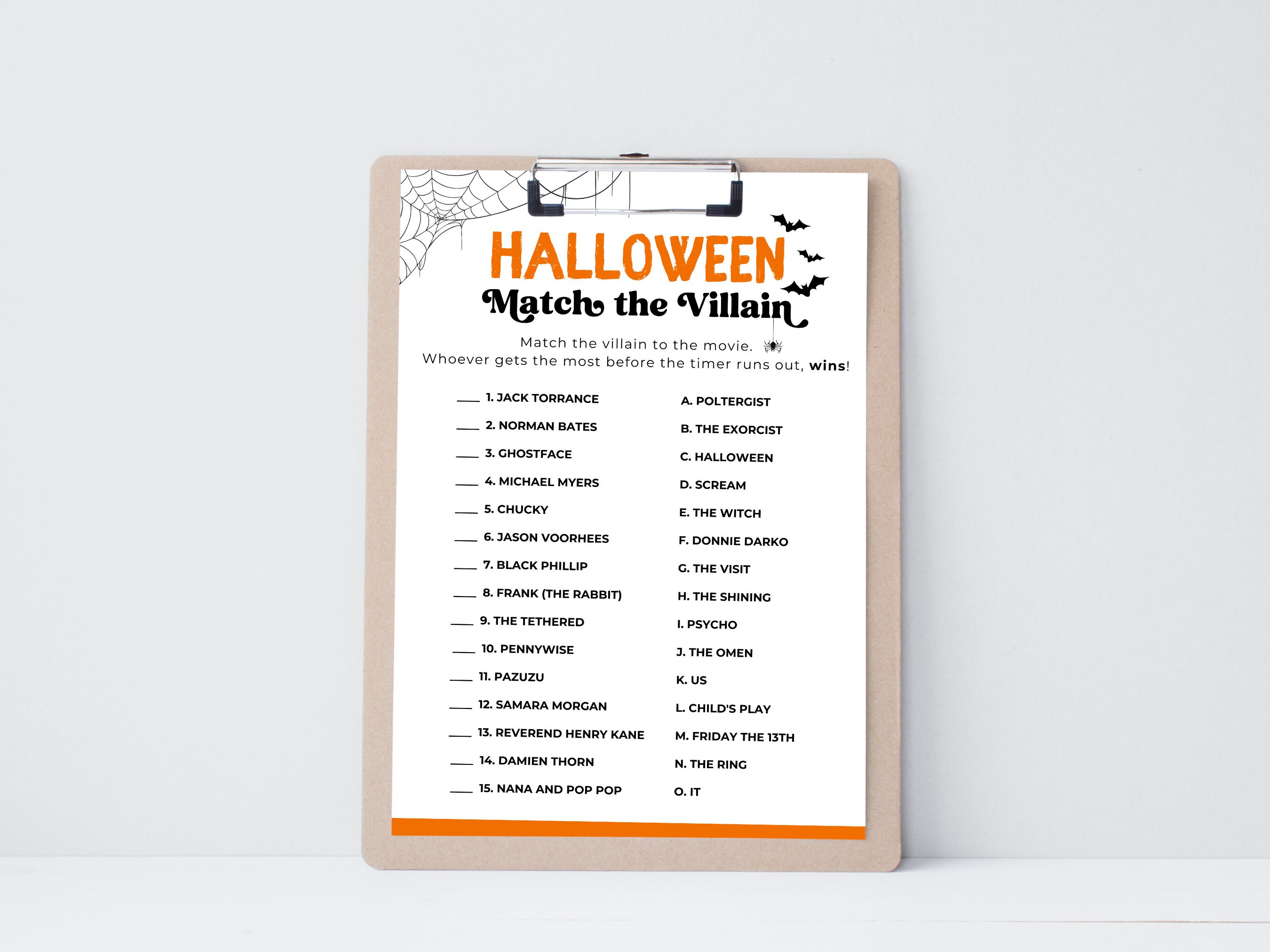 Match the Villain Game Fun Halloween Party Game Printable - Etsy