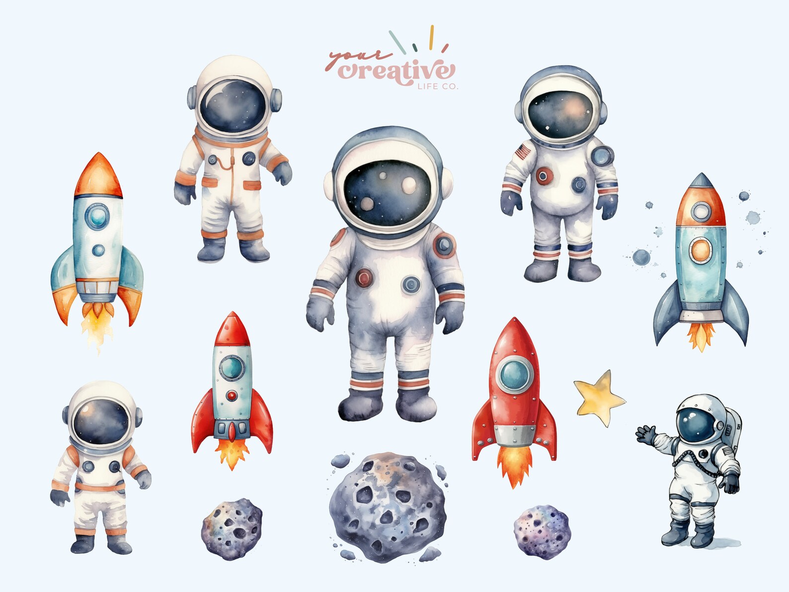 Watercolor Space Clipart Pack Commercial Use Outer Space Clipart Kid ...