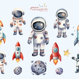 Watercolor Space Clipart: Astronauts, Rockets & Spaceships (commercial ...