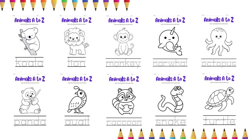Animals Alphabet A to Z Coloring Worksheet Set - Fun and Educational ...