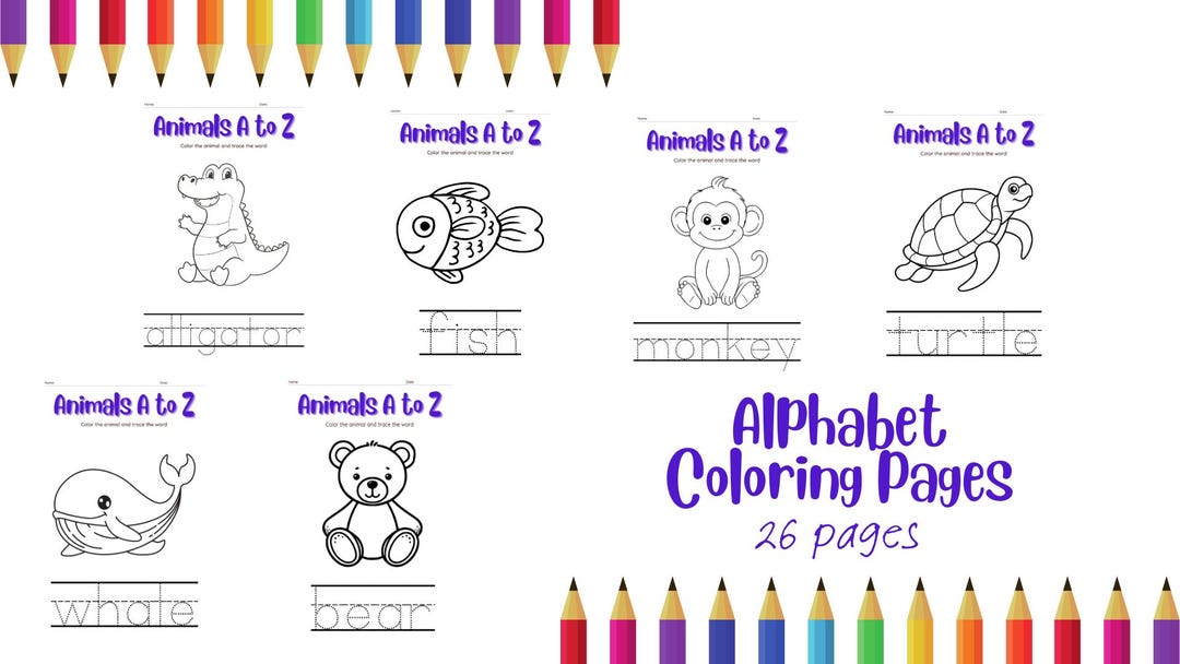 Animals Alphabet A to Z Coloring Worksheet Set - Fun and Educational ...