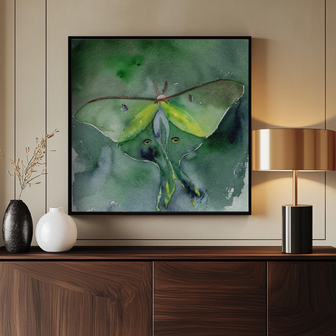 Green Luna Moth Watercolor Print: Minimalist Nature Art (digital ...