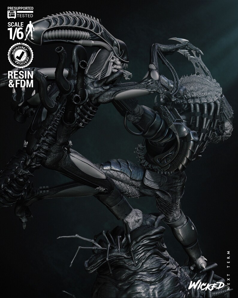 Alien Vs Predator Archivo Stl Resina 3d Estatua Impresa Figura Diorama