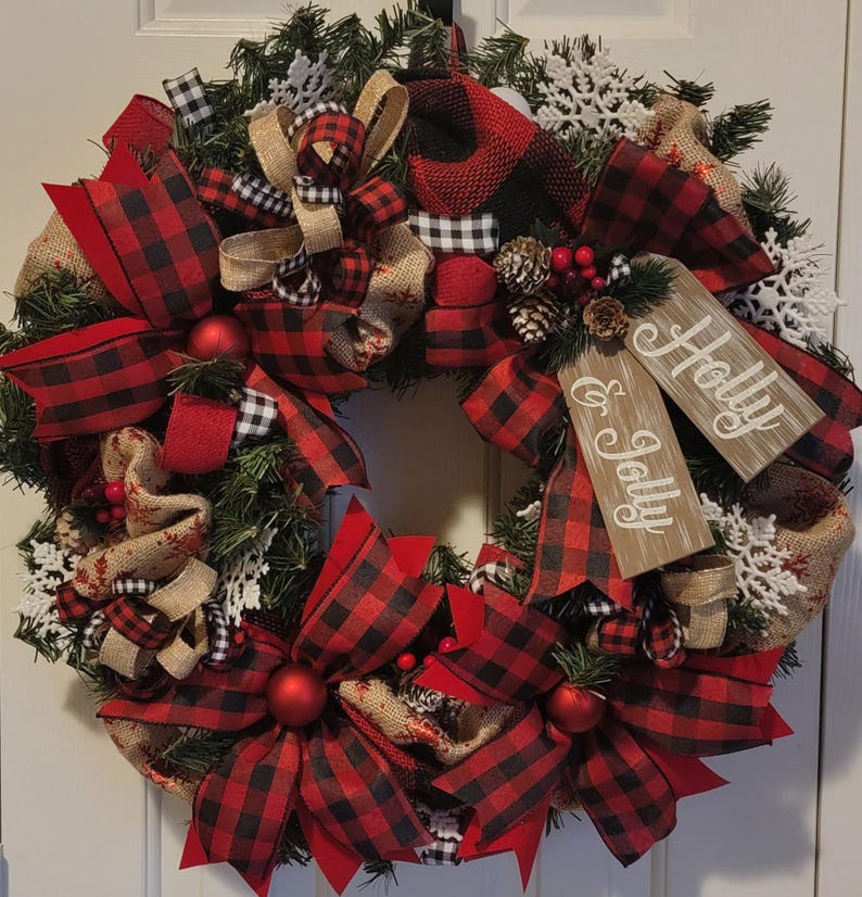 Holly & Jolly Christmas Wreath - Etsy