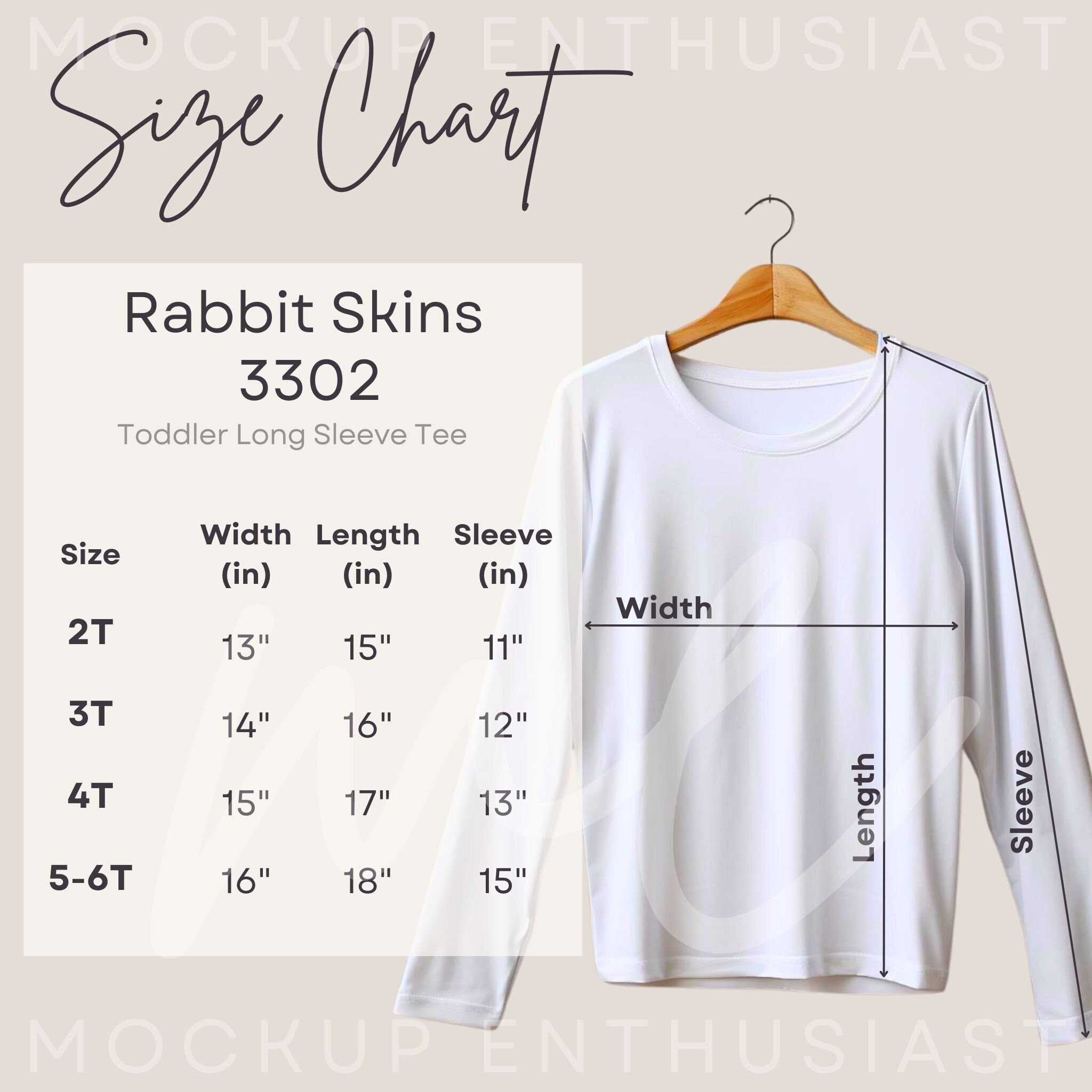 Rabbit Skins 3302 Size Chart Toddler Long Sleeve Tee Size Chart Rabbit Skins Size Chart Flat Lay ...