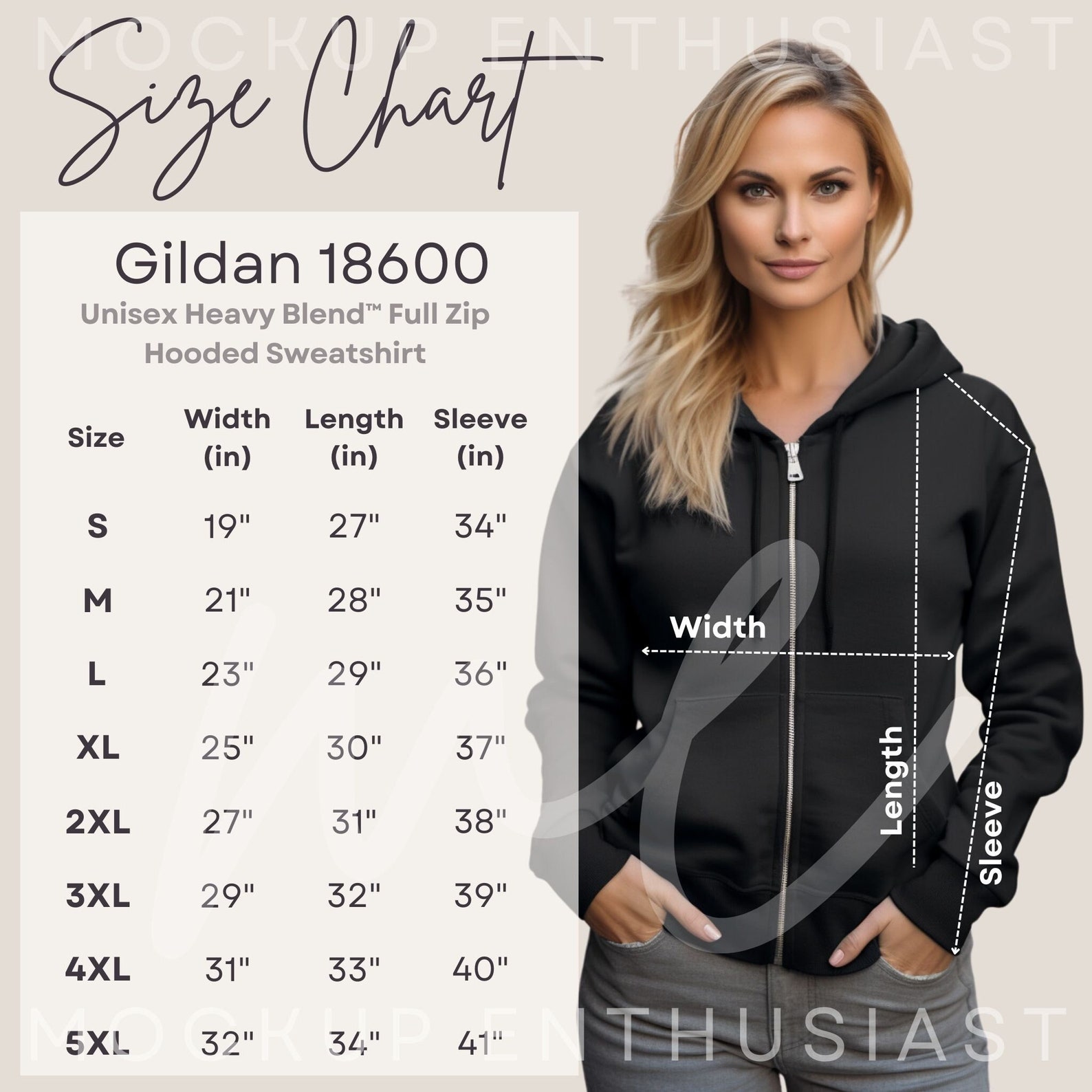 Gildan 18600 Size Chart 18600 Black Full Zip Hooded Sweatshirt Mockup ...
