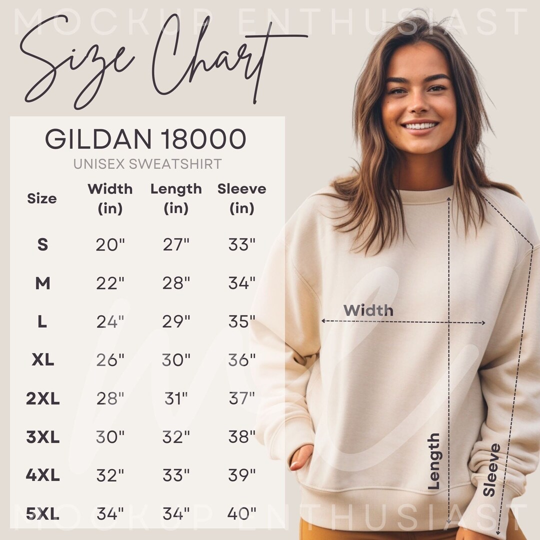 Gildan 18000 Size Chart G1800 Sweatshirt Mockup Unisex Size Chart Heavy ...