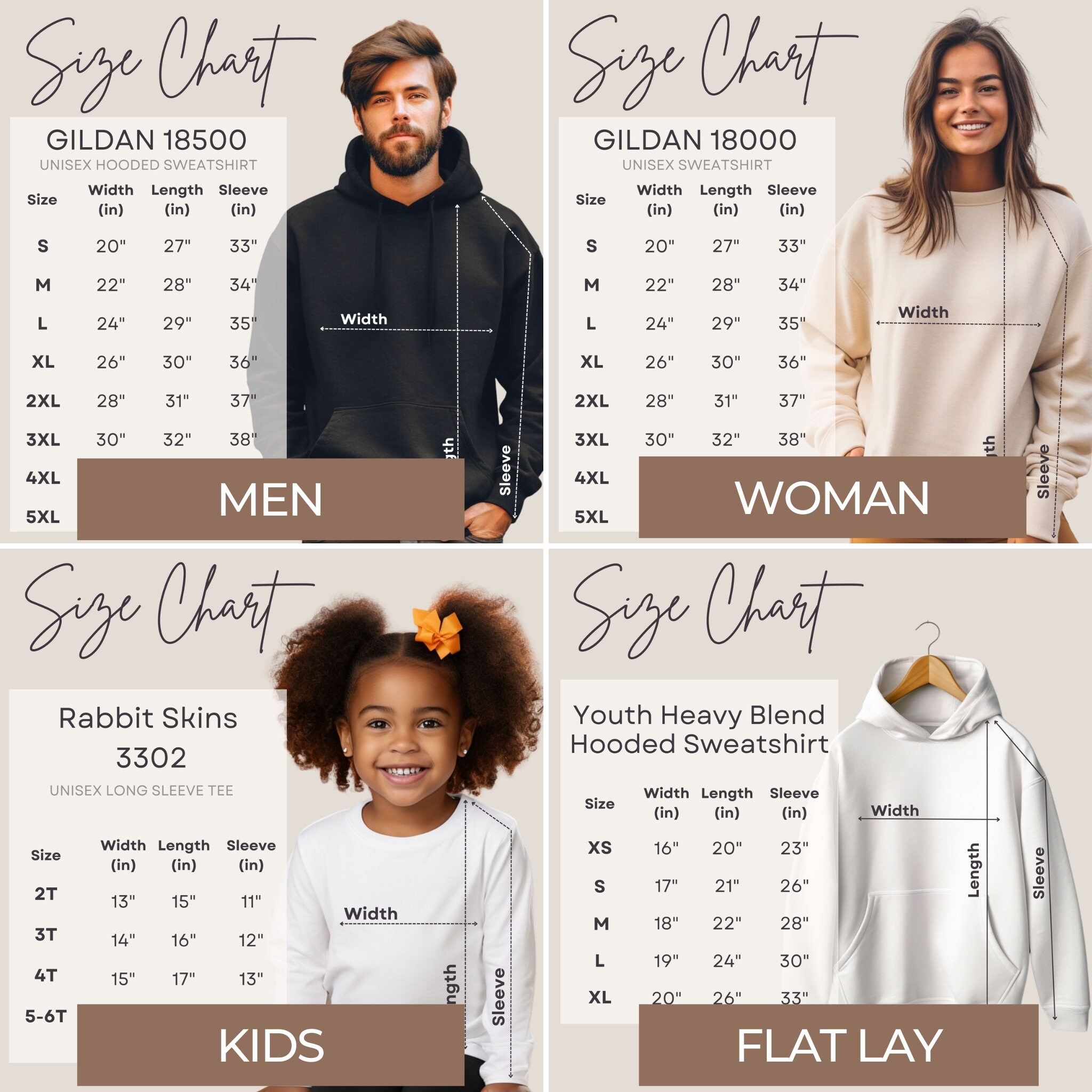 Gildan 18000 Size Chart Mockup Bundle Rabbit Skins Bella Canvas Size ...