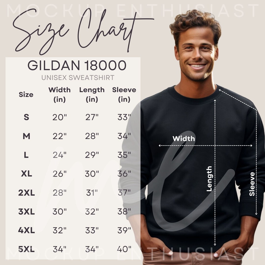 Gildan 18000 Size Chart 18000 Sweatshirt Mockup Unisex Size Chart Heavy ...