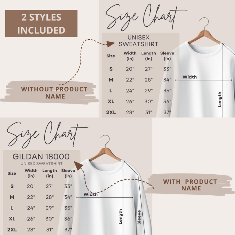 Gildan 18000 Size Chart Mockup Bundle Rabbit Skins Bella Canvas Size ...