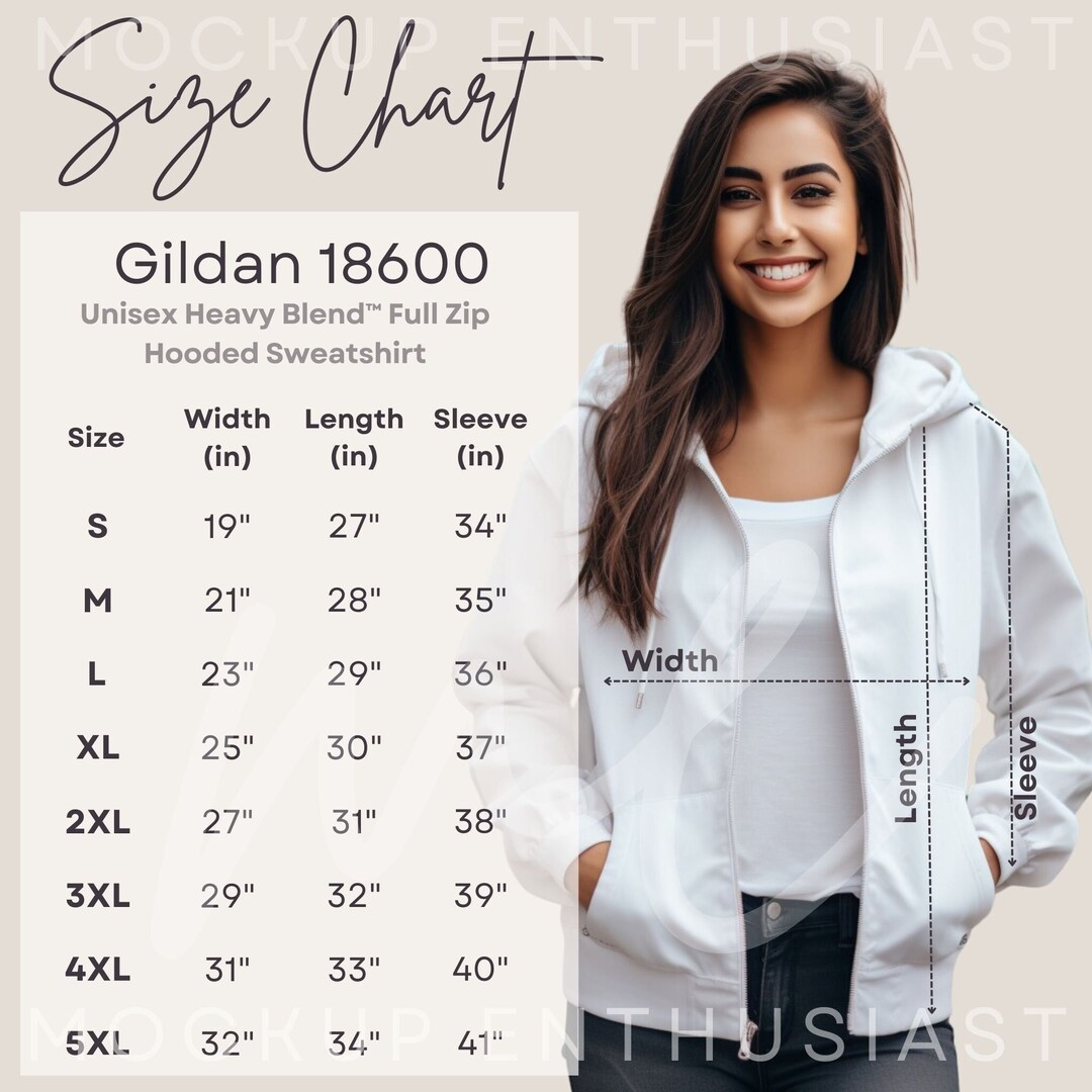 Gildan 18600 Full Zip Size Chart 18600 Hoodie Mockup Unisex Size Chart ...