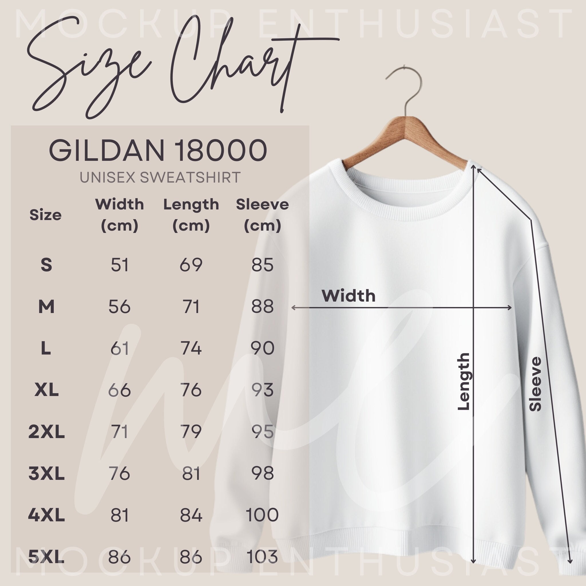 Gildan 18000 Size Chart Cm 18000 Sweatshirt Mockup Unisex Size Chart in ...