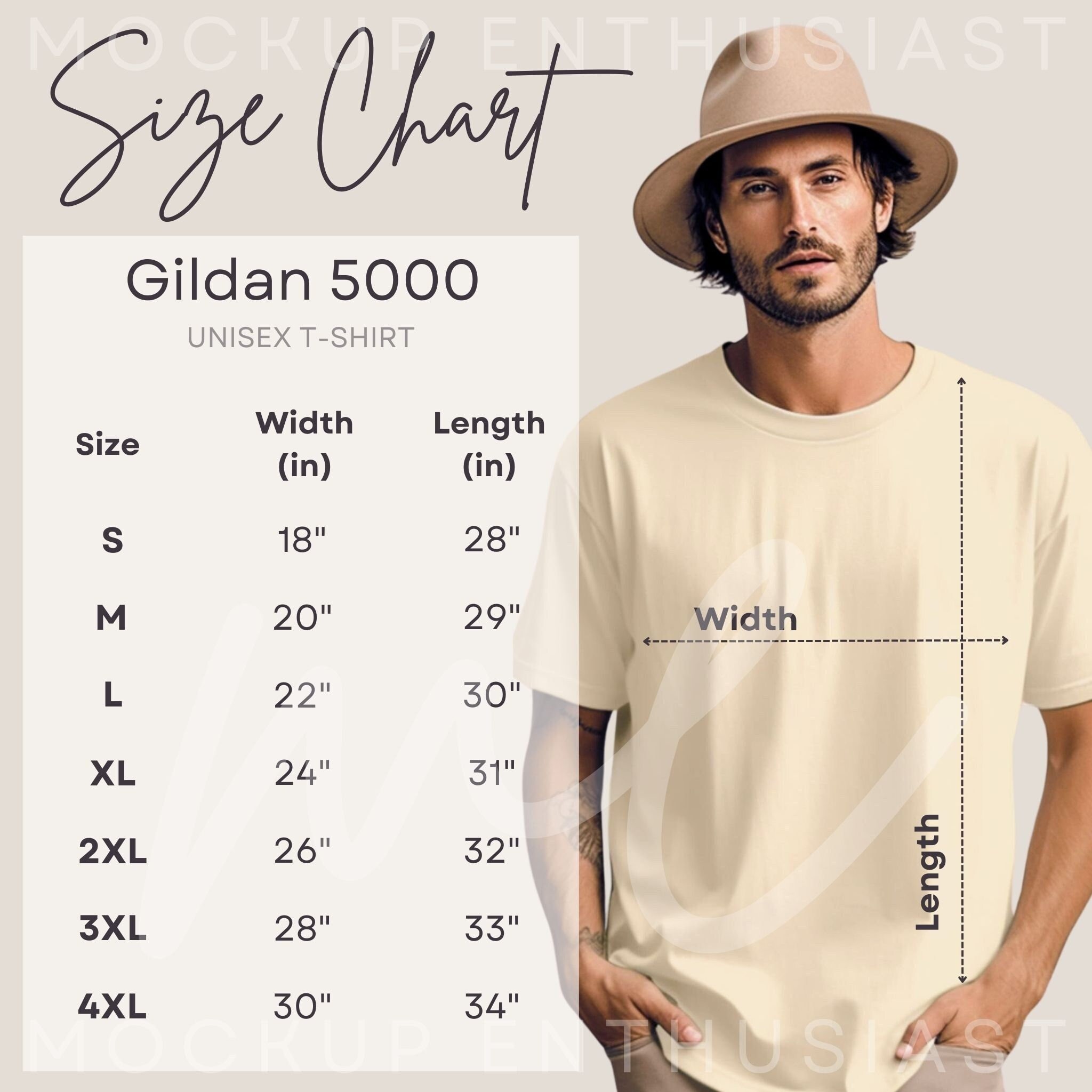 Gildan 5000 Size Chart Mockup Gildan 5000 Mockup Unisex T-shirt Size ...