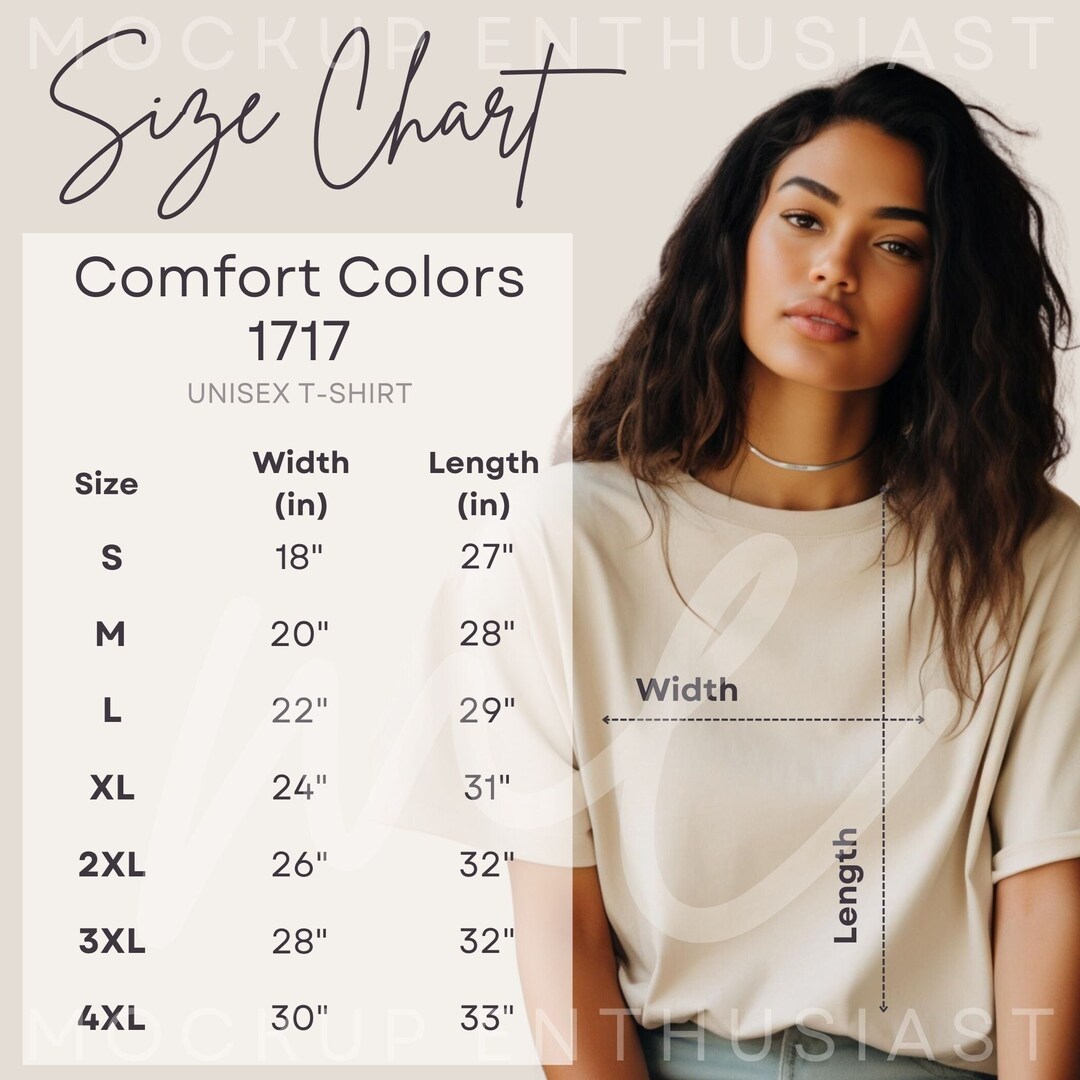Comfort Colors 1717 Size Chart CC1717 T-shirt Mockup Unisex Size Chart ...