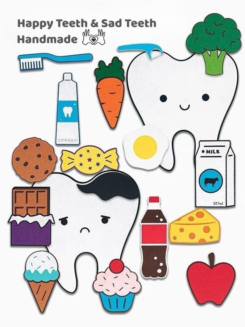 Happy Tooth & Sad Tooth Felt Board – Dental Hygiene Learning Toy (18 ...