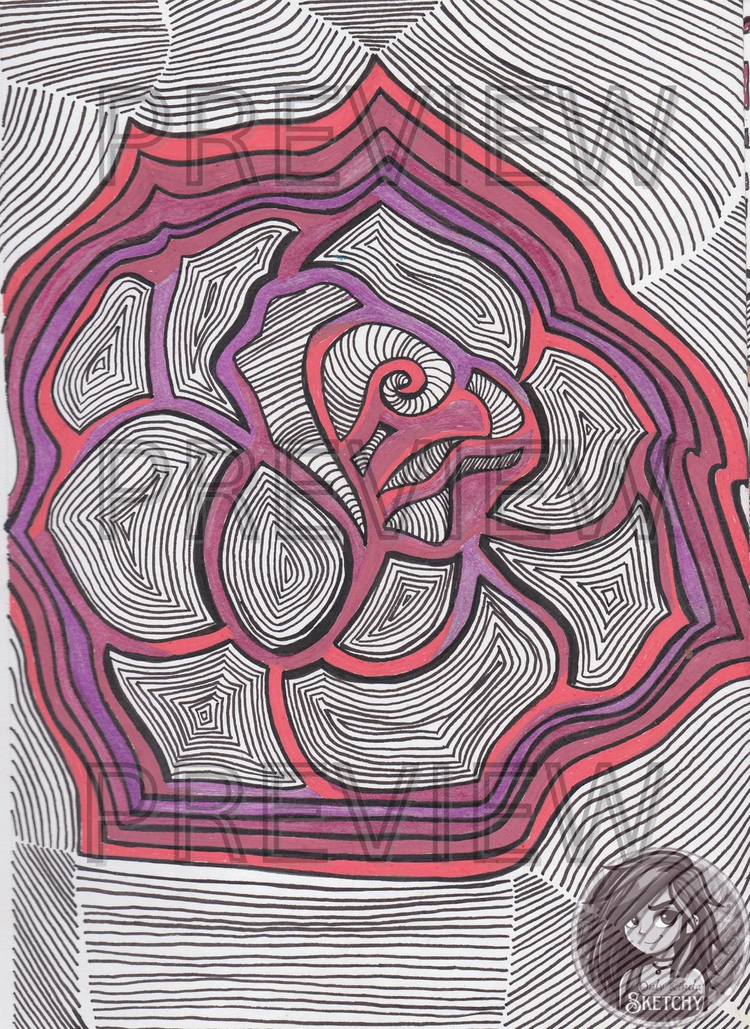 Maze Bloom– Abstract Rose Optical Art | Linework Flower Illusion ...