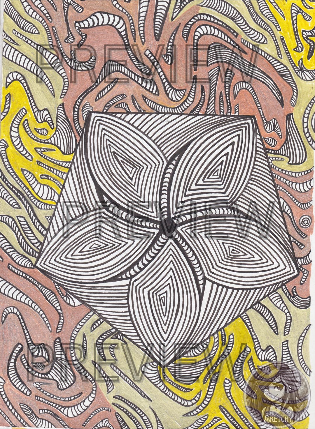 Five – Abstract Optical Illusion Art | Linework Flower Maze | Trippy ...