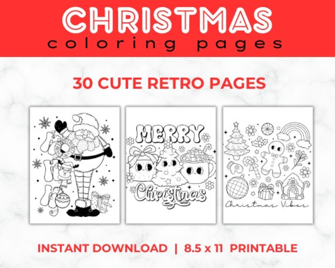 Cute Christmas Coloring Pages, 30 Retro Style Coloring Pages, Kids and ...