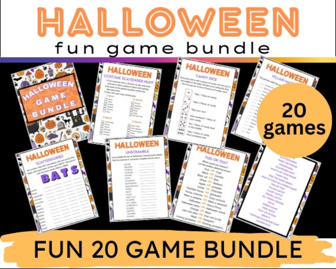 20 PRINTABLE HALLOWEEN GAMES | Instant Download | Kids and Teen Games ...