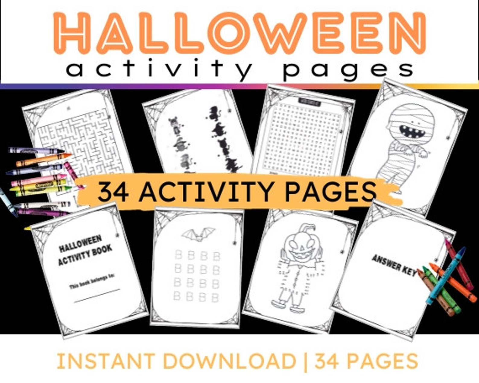 34 Printable Kids Halloween Activities, Shadow Match | Word Search ...