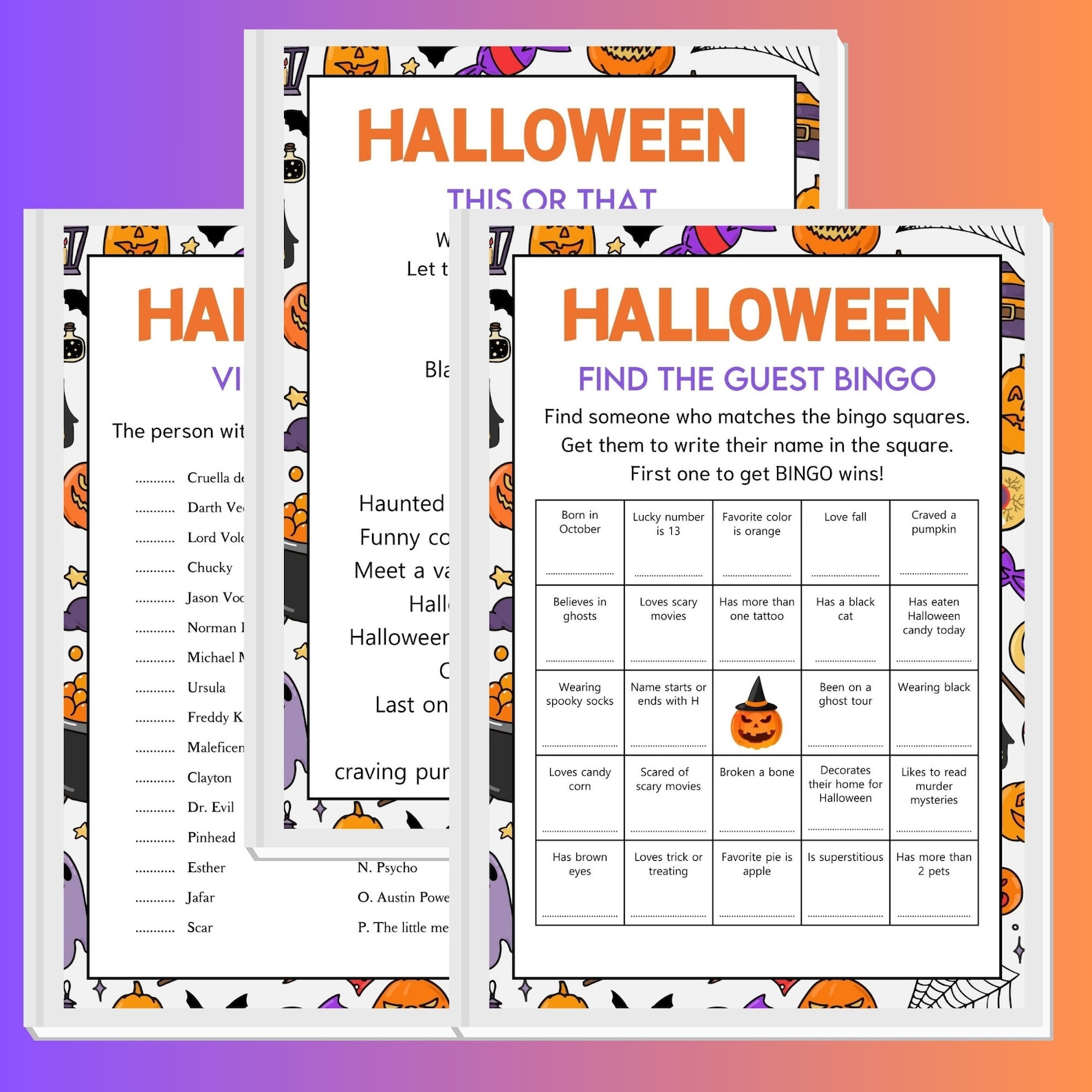 20 PRINTABLE HALLOWEEN GAMES | Instant Download | Kids and Teen Games ...
