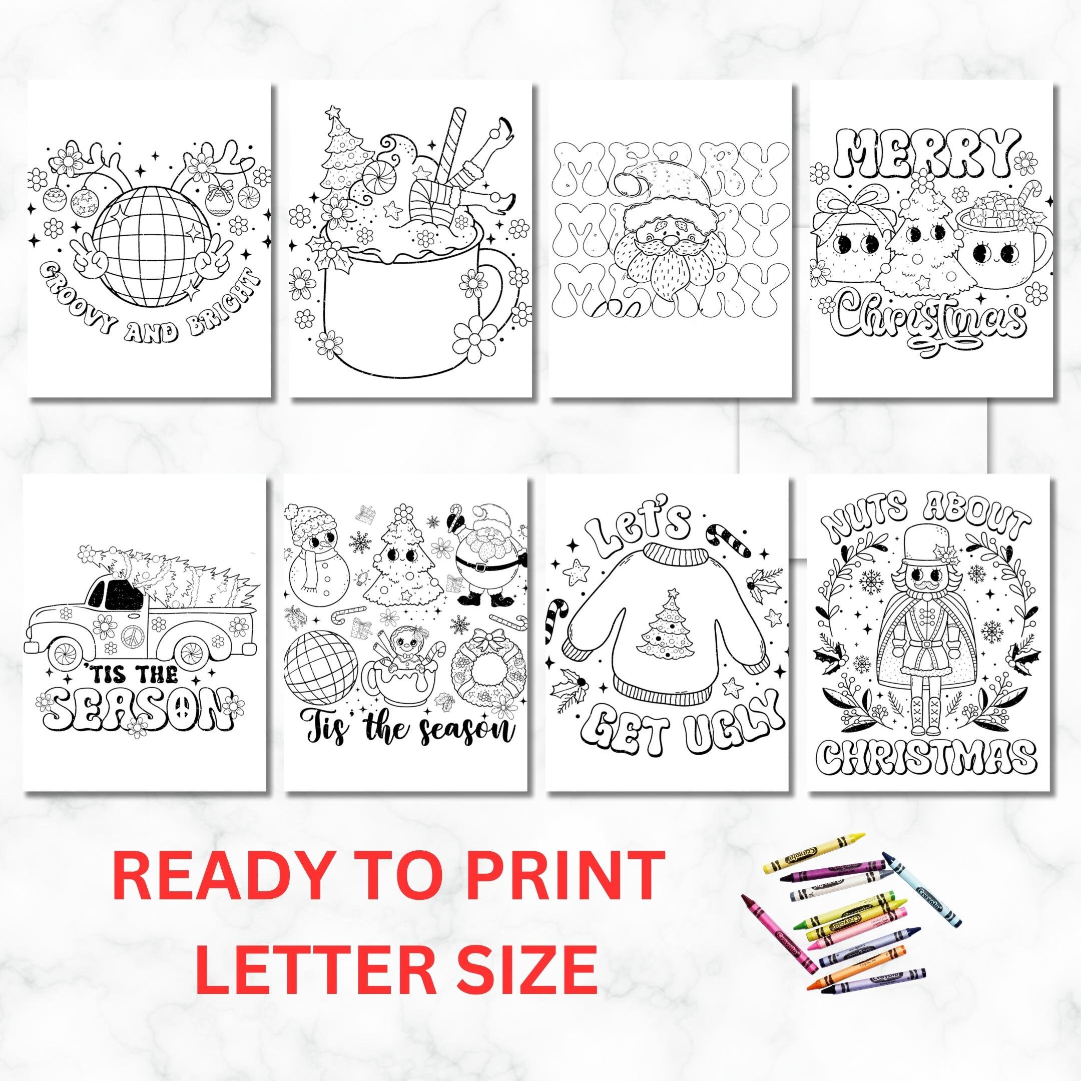 Cute Christmas Coloring Pages, 30 Retro Style Coloring Pages, Kids and ...