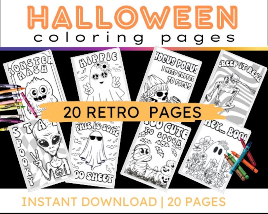 Retro 20 Page Halloween Coloring Pages | Printable Pages | Cute Ghosts ...