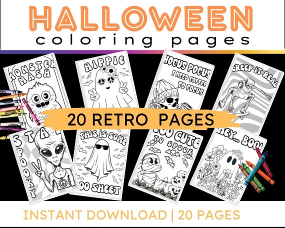 Retro 20 Page Halloween Coloring Pages | Printable Pages | Cute Ghosts ...