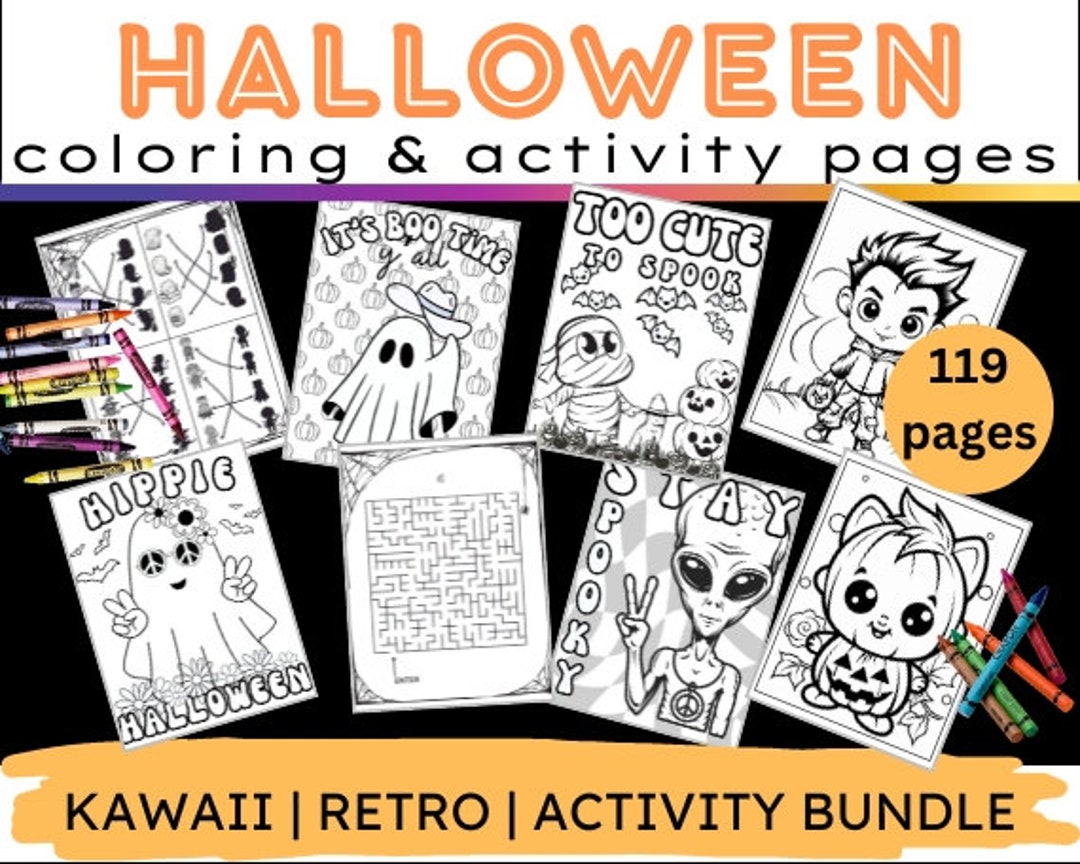 119 PAGE BUNDLE Printable Halloween Kids Coloring Activity Pages Kawaii ...