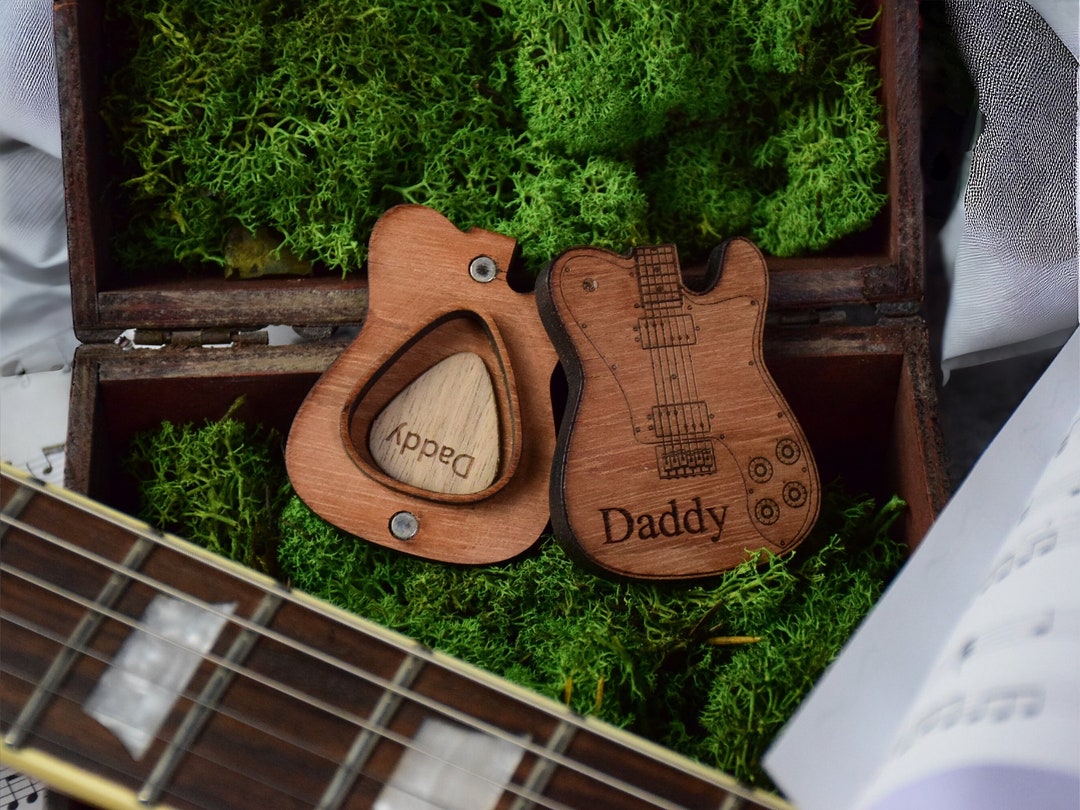 Personalized Wooden Guitar Picks Box, Custom Engraved Guitar Pick ...
