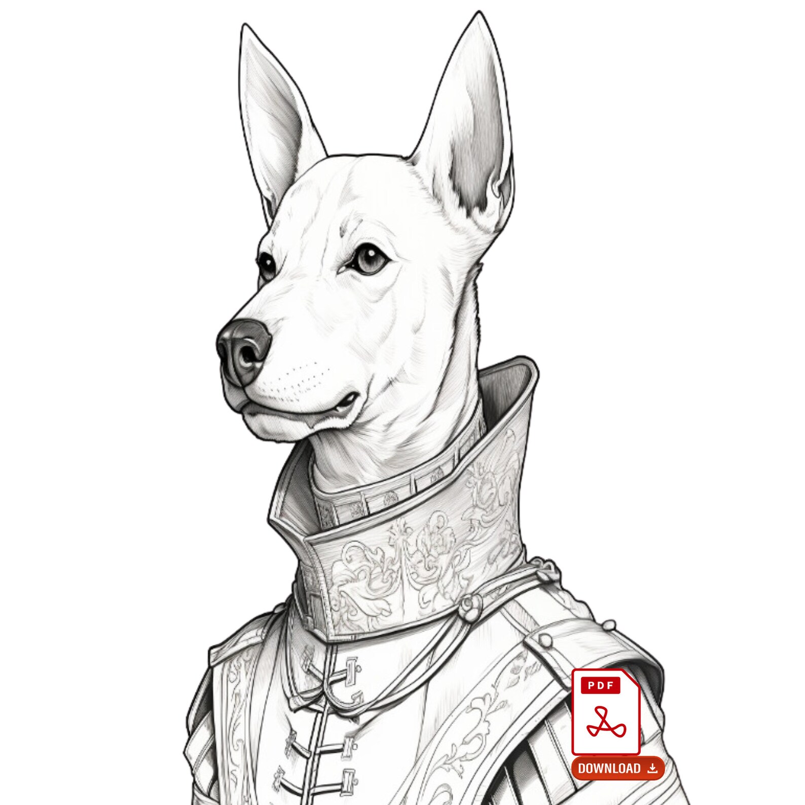 Renaissance Basenji Grayscale Coloring Page Download and Color Today - Etsy