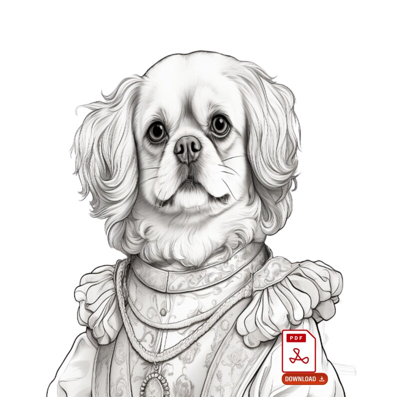 Renaissance Pekingese Grayscale Coloring Page Download and - Etsy
