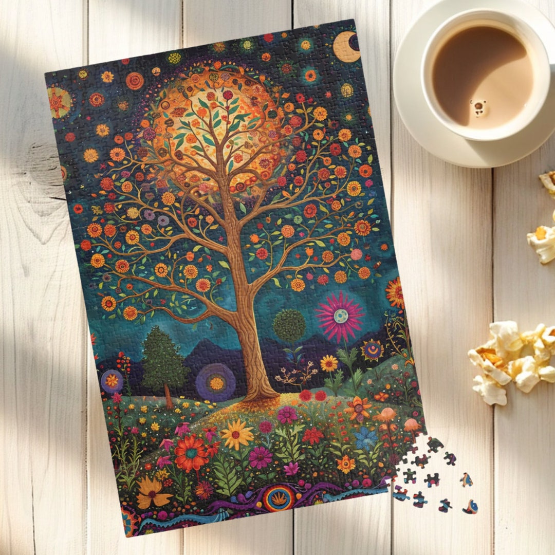Nature Inspired Jigsaw Puzzle Colorful Tree and Flowers Vibrant ...