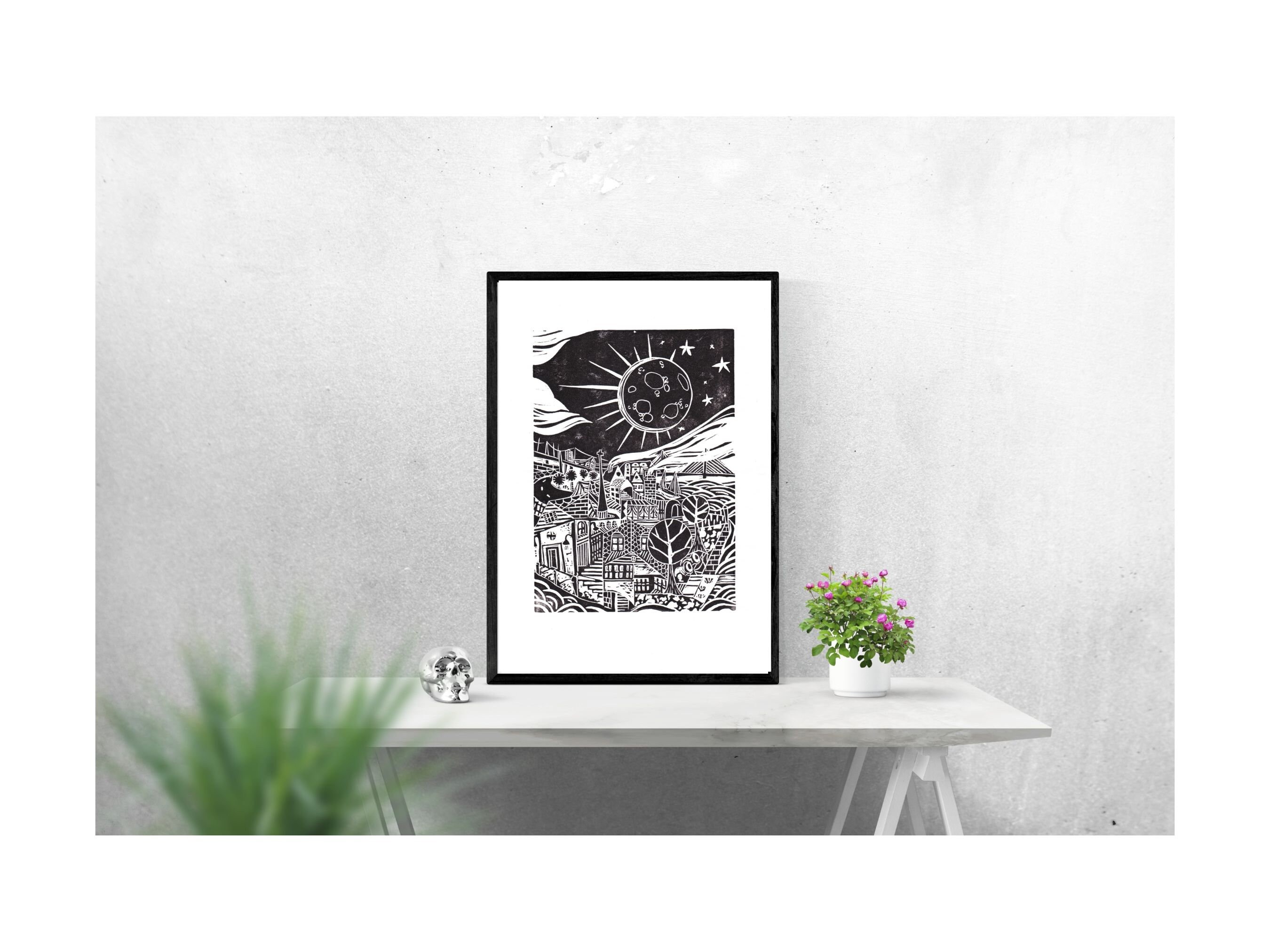 Eclipse Block Print, Digital Download, Original Design Block Print ...