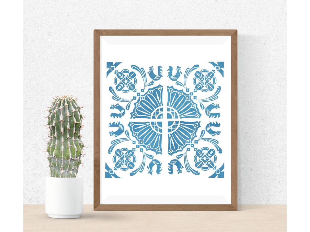 Blue Tile Design Woodblock Print (digital Download) - Etsy