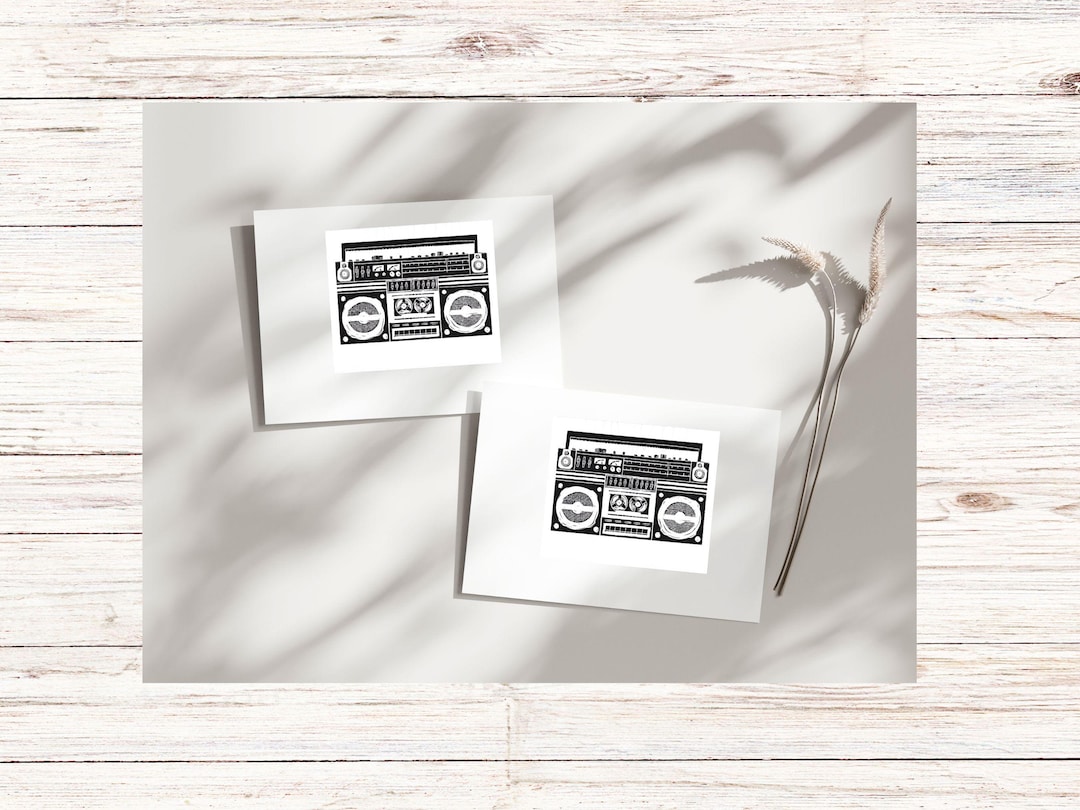 Boombox Block Print Card, Printable, Digital Download, Print at Home ...