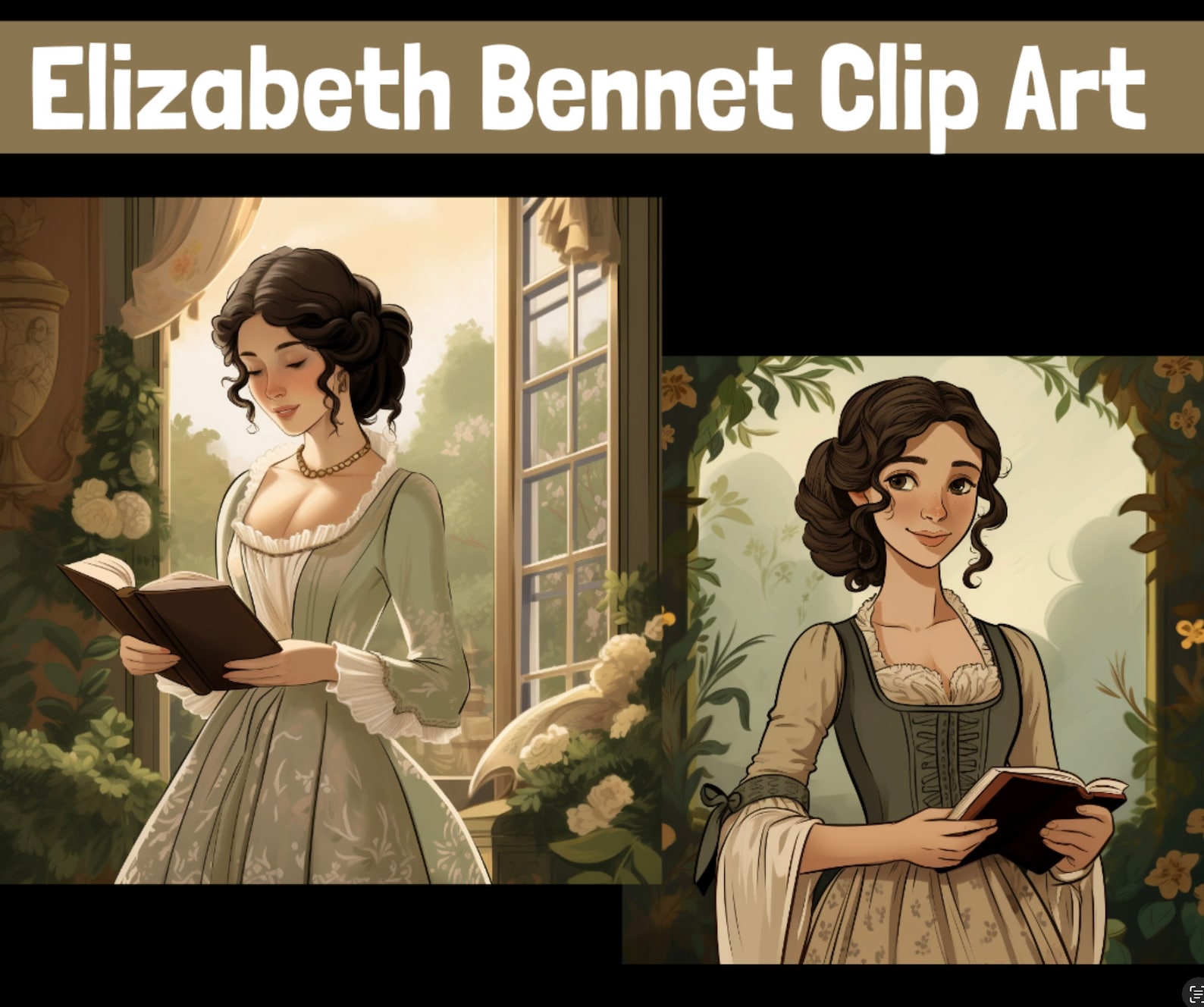 Elizabeth Bennet Clip Art Collection Digital Illustrations Inspired by ...
