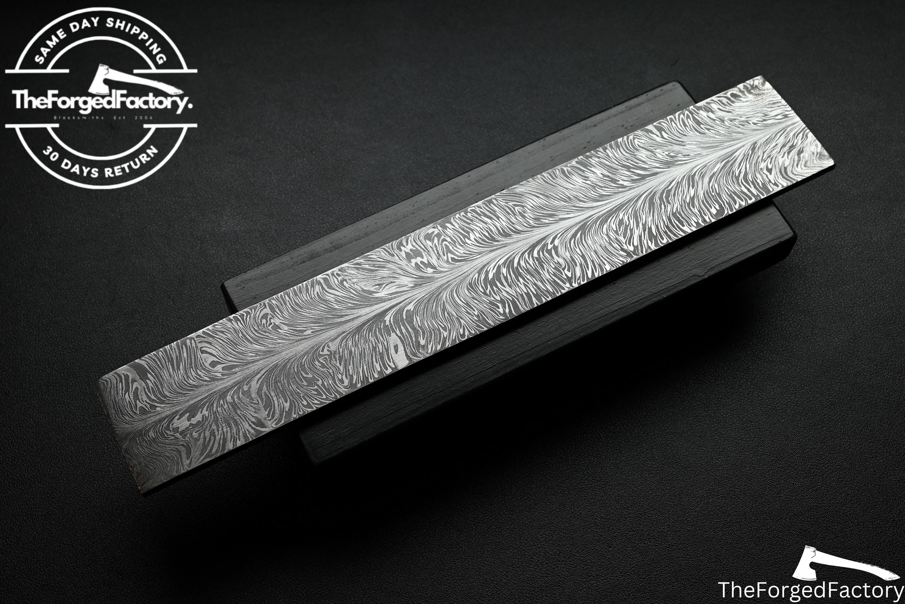 Damascus Steel Feather Pattern Billet, Mosaic Damascus Knives, Hand ...