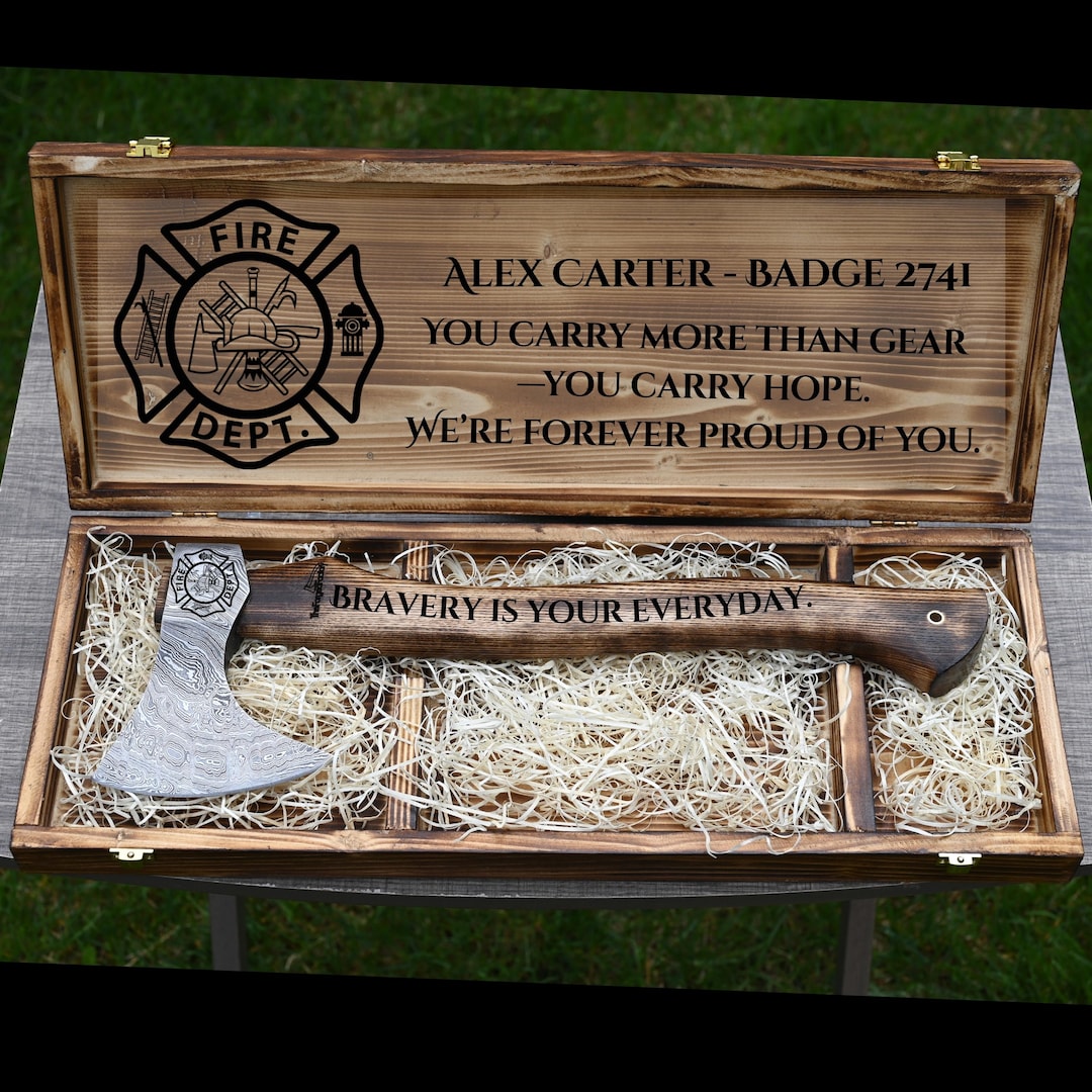 Personalized Firefighter Axe Gift Custom Laser Engraved Wooden Box ...