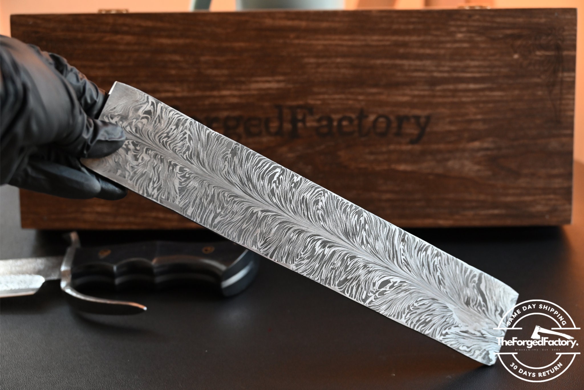 Damascus Steel Feather Pattern Billet, Mosaic Damascus Knives, Hand ...