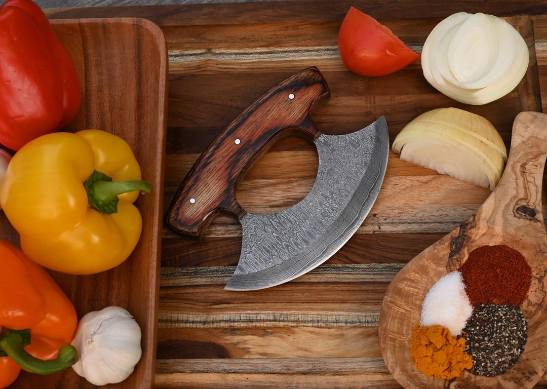Handmade Damascus Steel ULU Knife, Kitchen Pizza Cutter and Chef Slicer ...