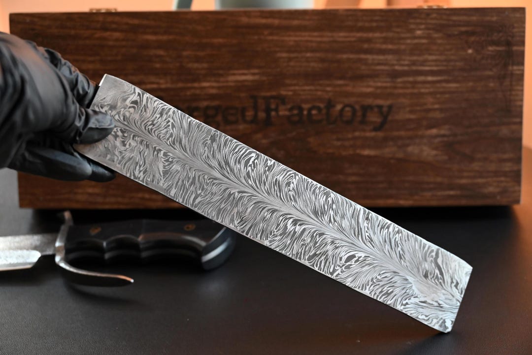 Feather Pattern Damascus Billet for Knife Making – 12" Hand Forged ...